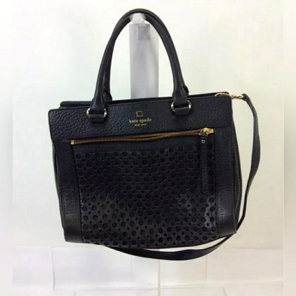 kate spade | Bags | Kate Spade Designer Black Laser Cut Pebbled Leather ...